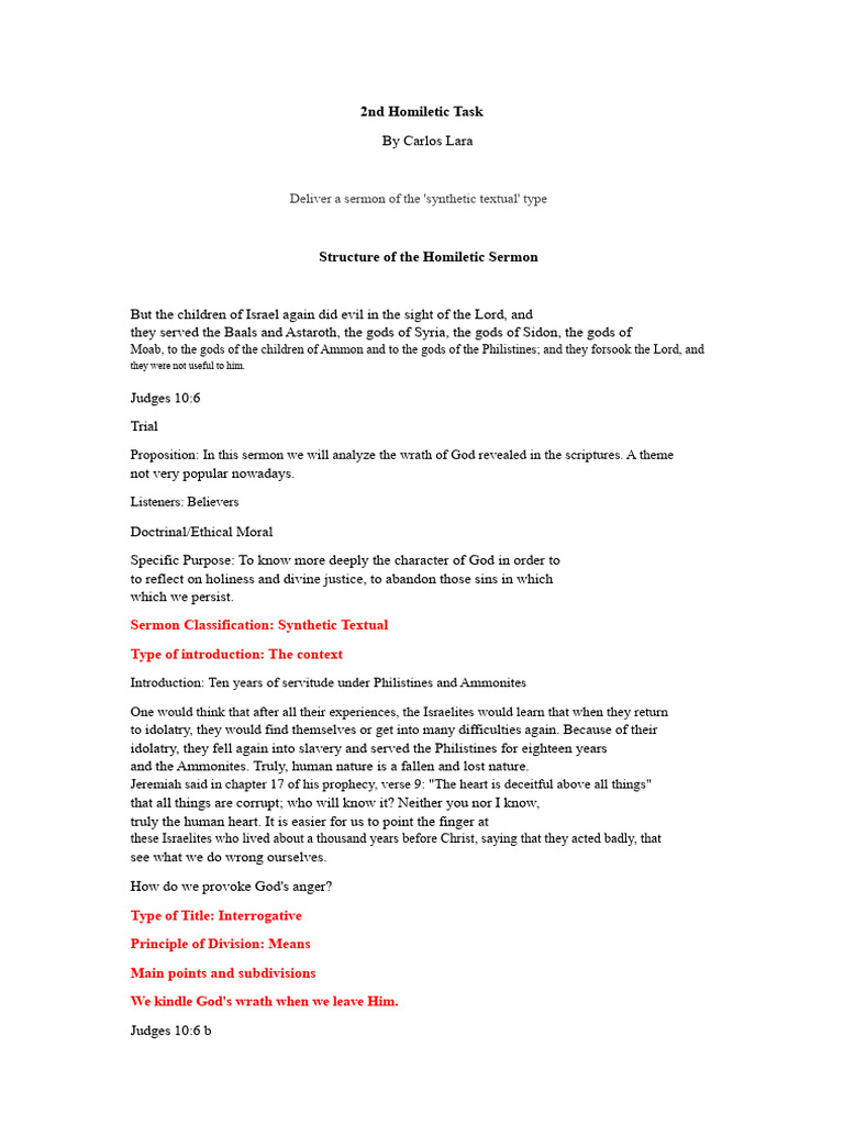 Deliver A "Synthetic Textual" Sermon | PDF | God | Anger