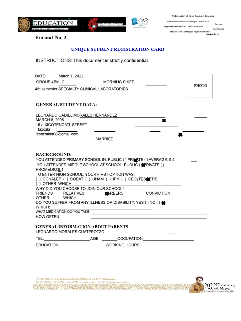 CBTIS 22-1 TUTORING Format 2 Registration Form | PDF