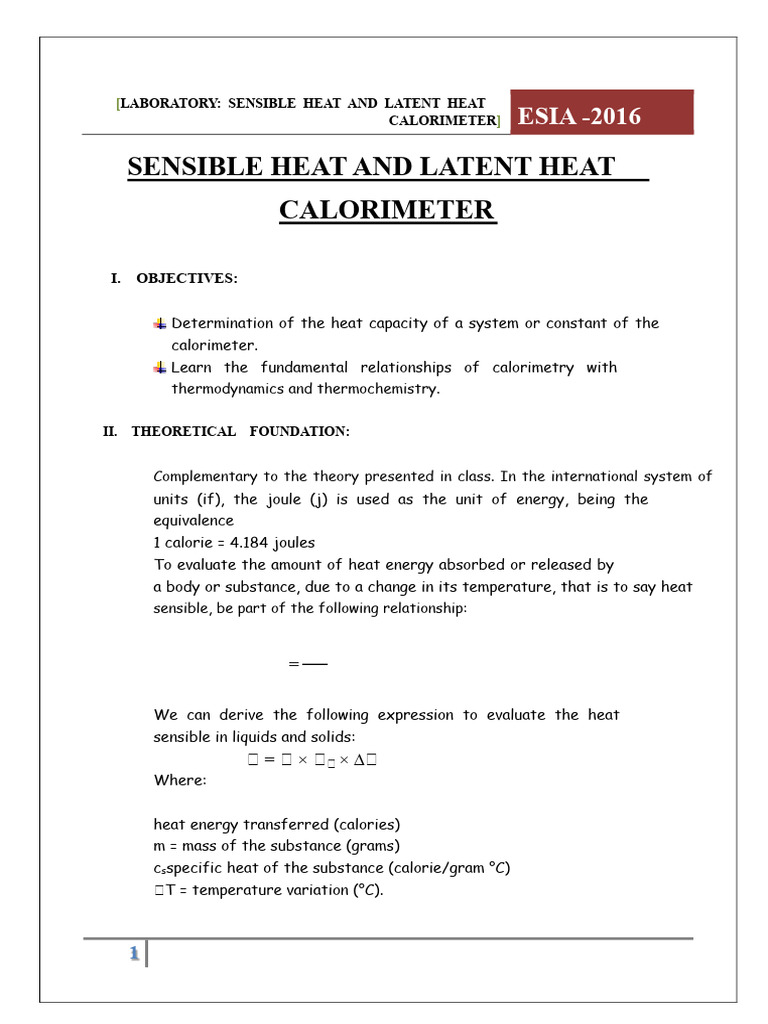 Sensible and Latent Heat Calorimetry | PDF | Heat | Calorimetry