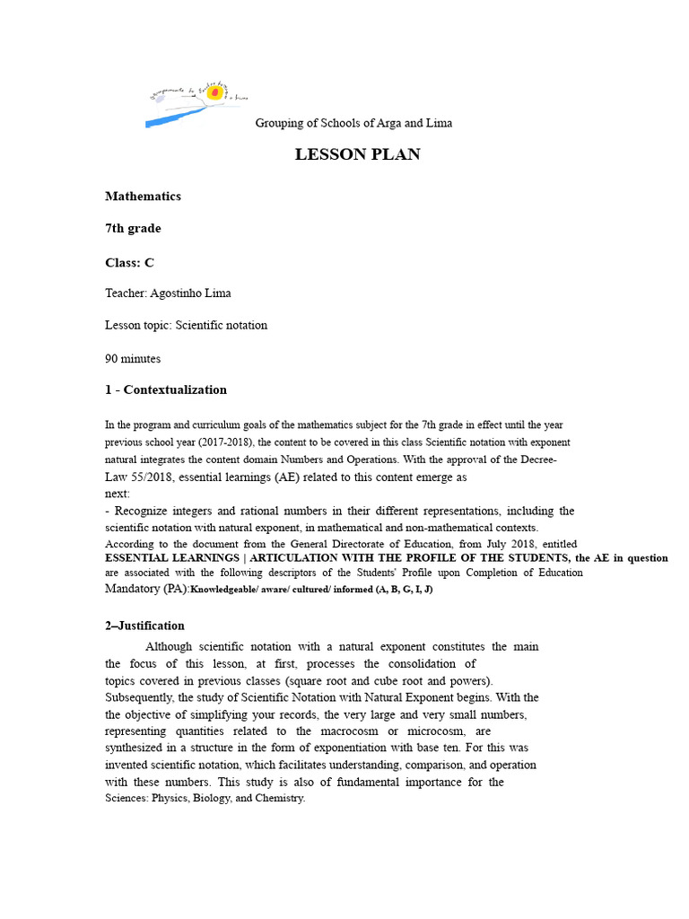 LESSON PLAN - Scientific Notation | PDF | Exponentiation | Science