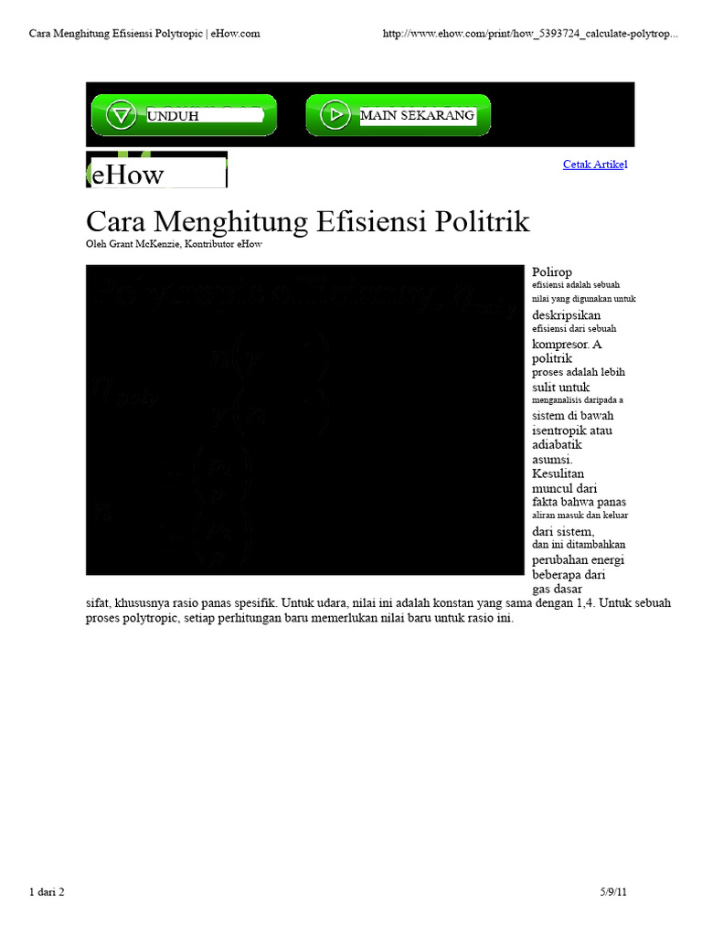 Cara Menghitung Efisiensi Polytropic | PDF