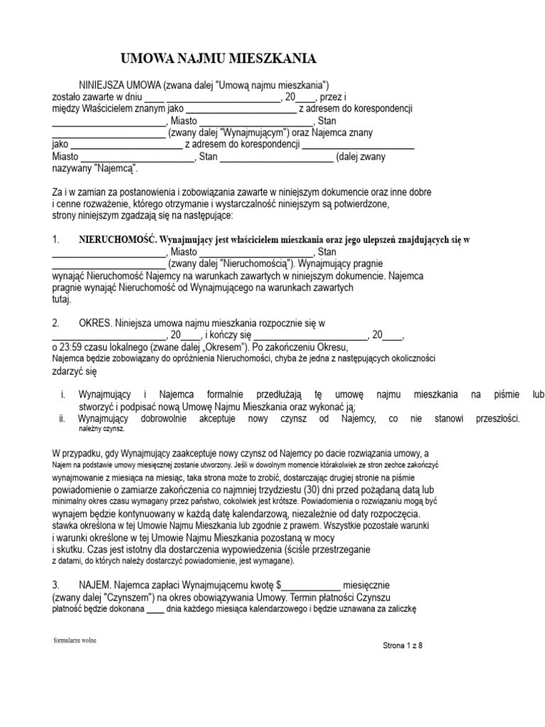 Szablon Umowy Najmu Mieszkania | PDF
