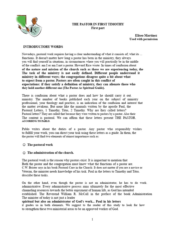 The Pastor in 1 Timothy | PDF | Paul The Apostle | Disciple (Christianity)