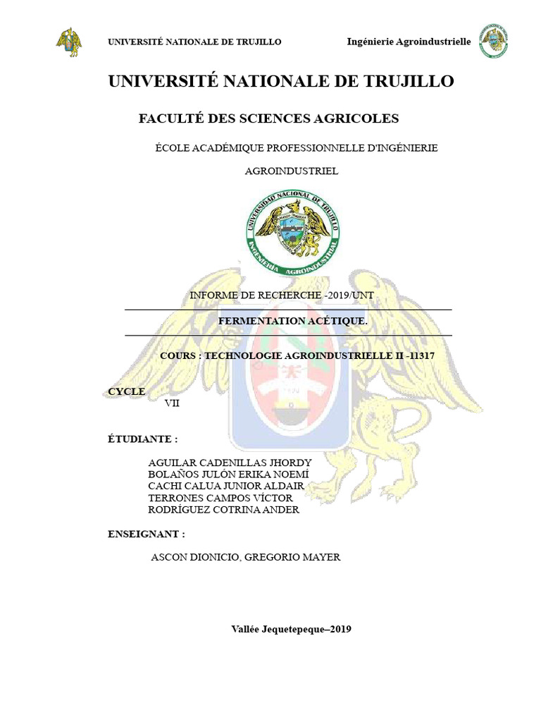 Processus de Fermentation Acétique | PDF | Fermentation | Acide acétique