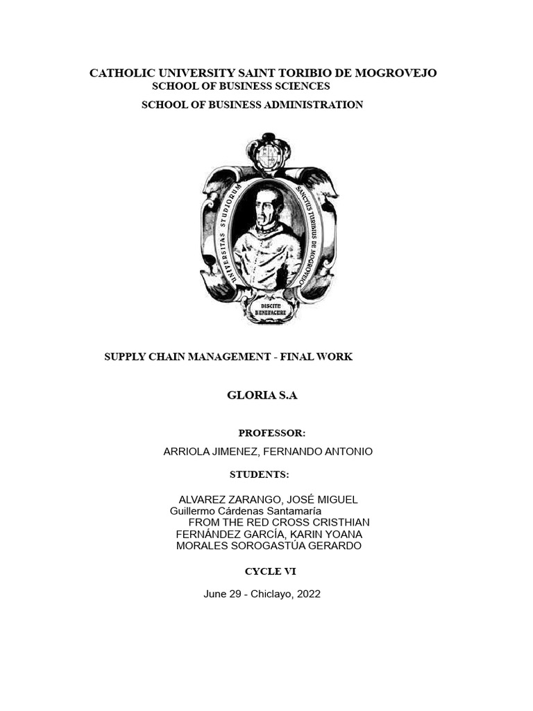 G3-Gloria - Final Supply Chain Work | PDF | Supply Chain | Logistics