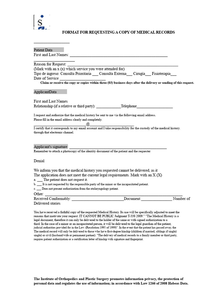 Medical Records Request Form Template | PDF | Medical Record
