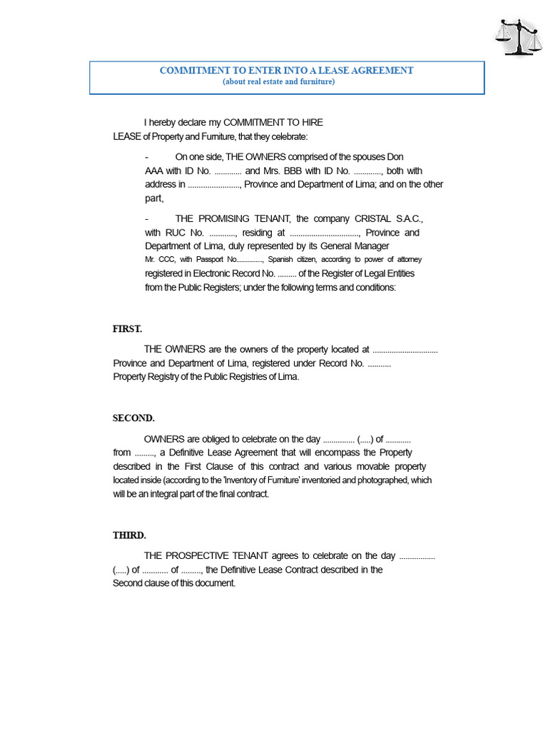 Lease Agreement Commitment for Property | PDF | Lease | Renting