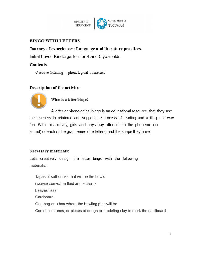 20 Bingo With Letters Beginner Level | PDF