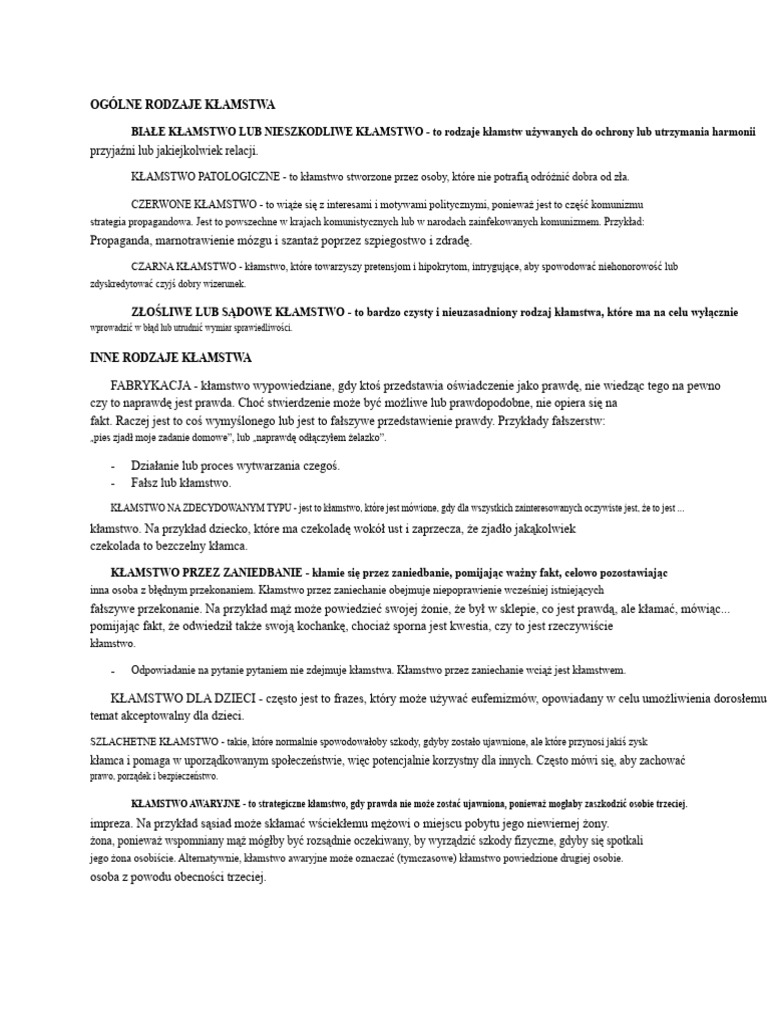 Ogólne Rodzaje Kłamstwa | PDF