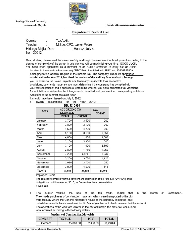 Tax Audit Case Study: Constructora FEC SAA | PDF | Taxes | Receipt