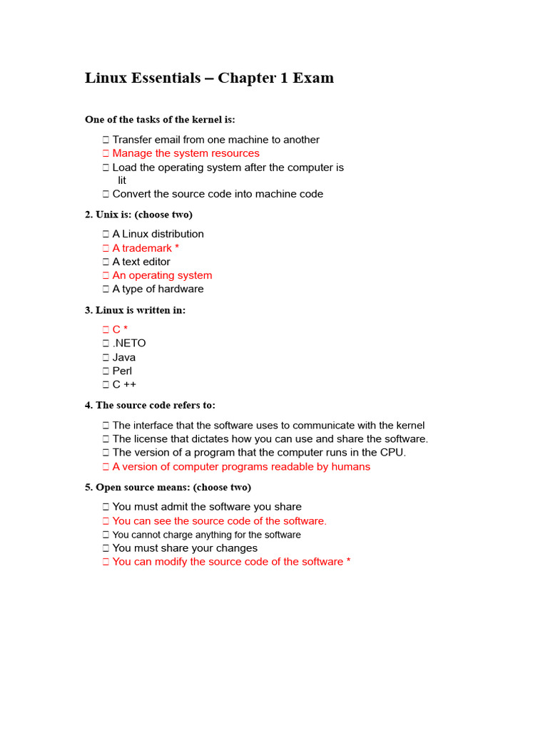 NDG LINUX ESSENTIALS Exams Chapters 1 8 Solved | PDF | Linux | Free Software
