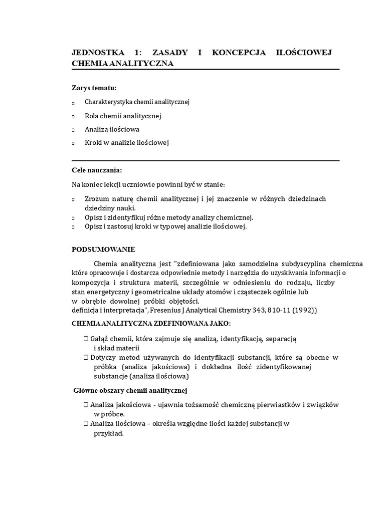 Moduł 1 - Zasady I Koncepcja Analizy Ilościowej W Chemii Analitycznej | PDF