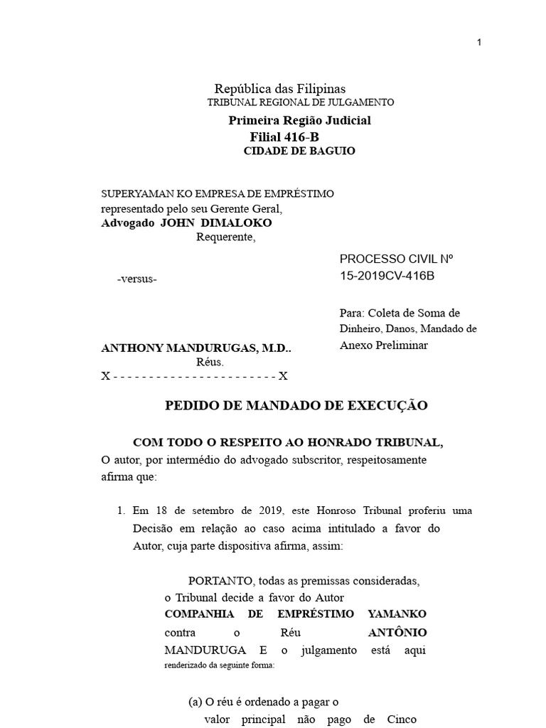 Pedido de Mandado de Execução Judicial | PDF | Réu | Advogado