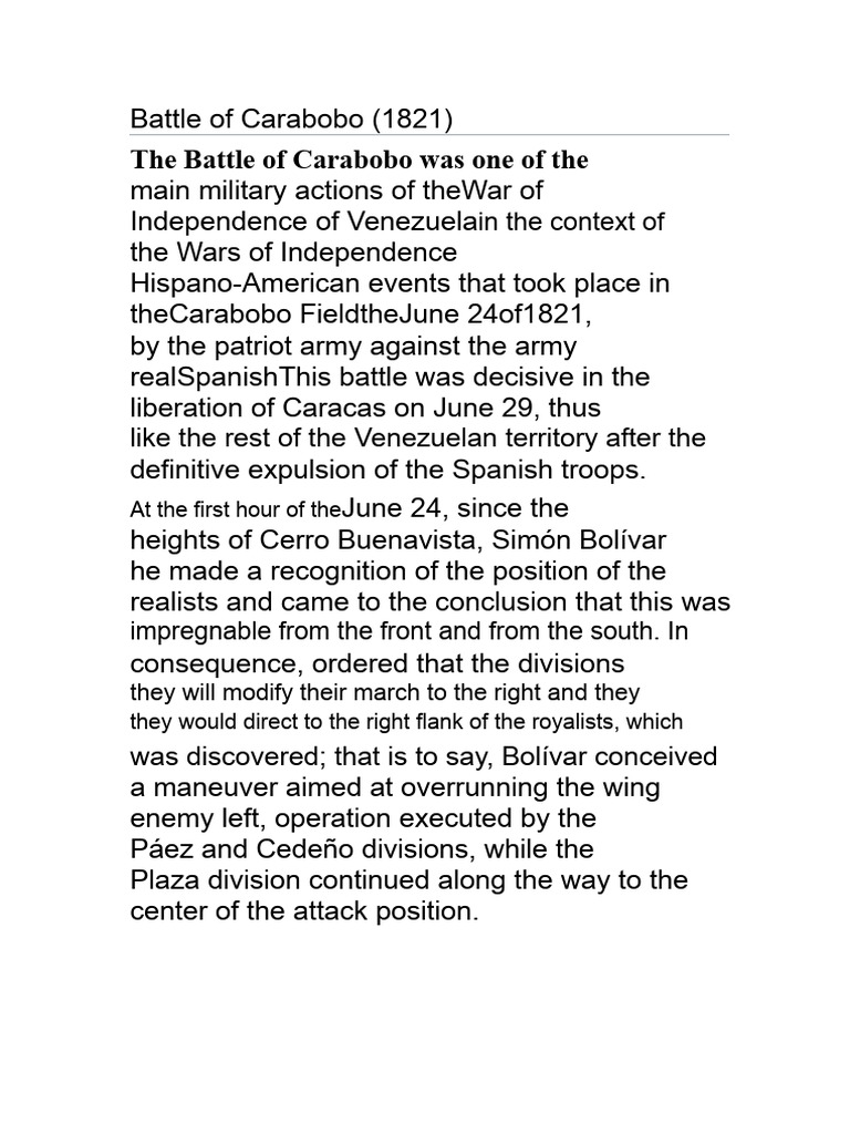 Battle of Carabobo Written Report | PDF | 2nd Millennium Conflicts ...