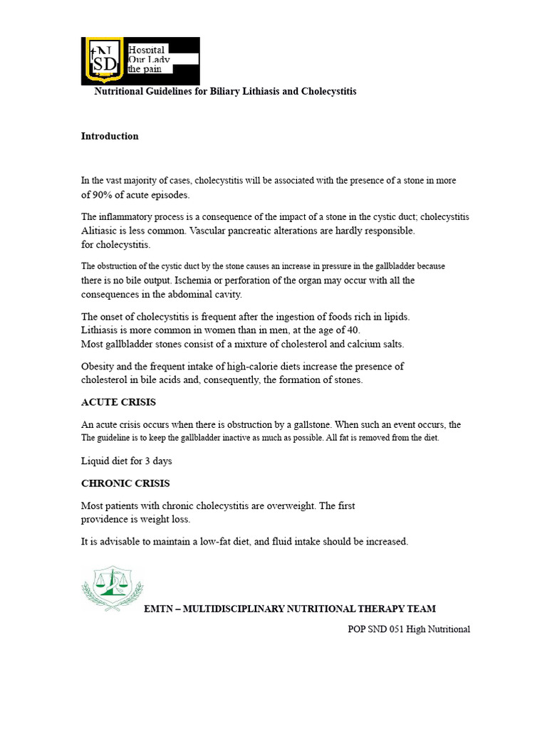 Biliary Lithiasis Nutrition Guidelines | PDF | Foods | Gallbladder
