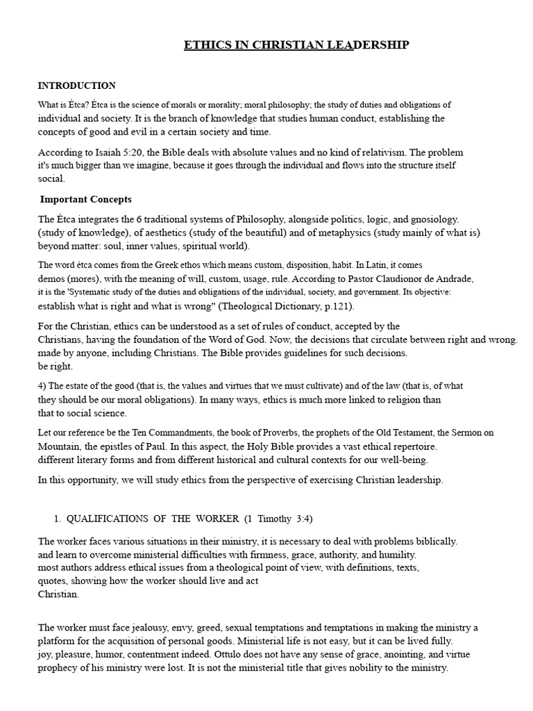 Christian Leadership Ethics Explained | PDF | Pastor | Bible