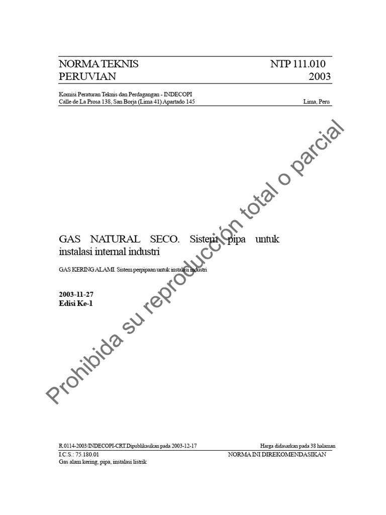 Sistem Pipa Gas Alam Kering NTP 111.010 | PDF