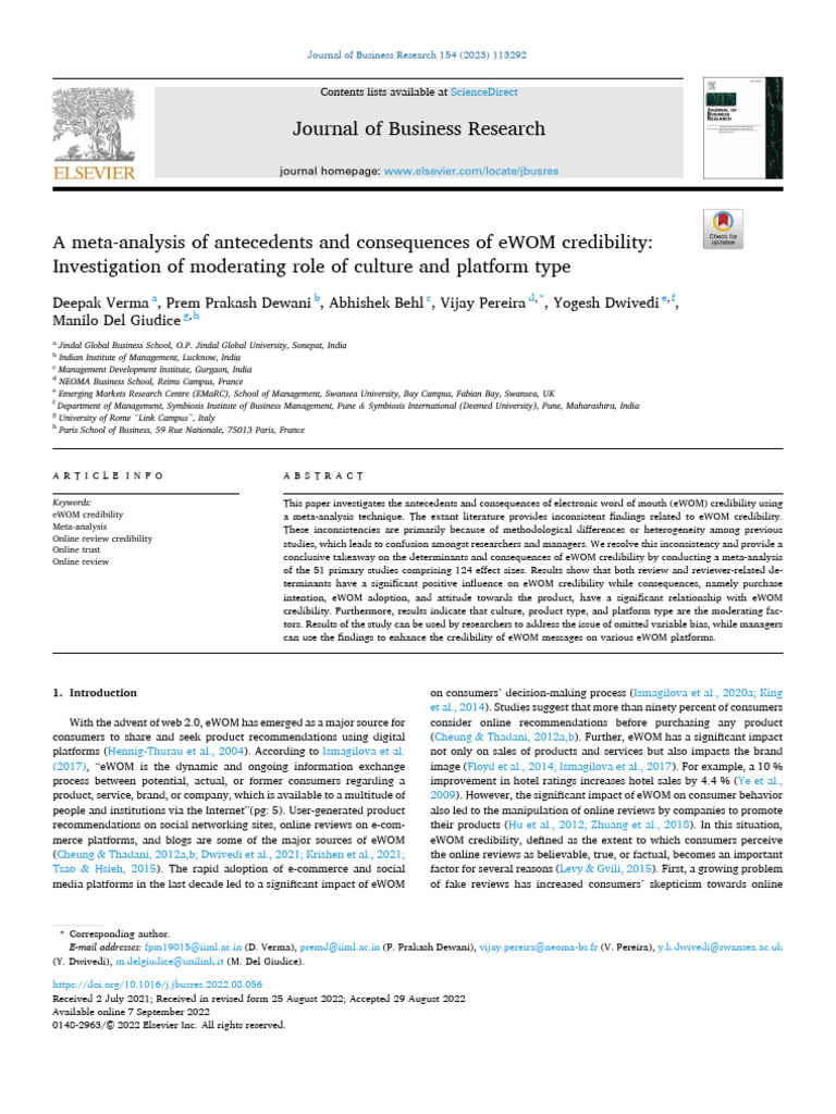 A Meta-Analysis of Antecedents and Consequences of eWOM Credibility ...
