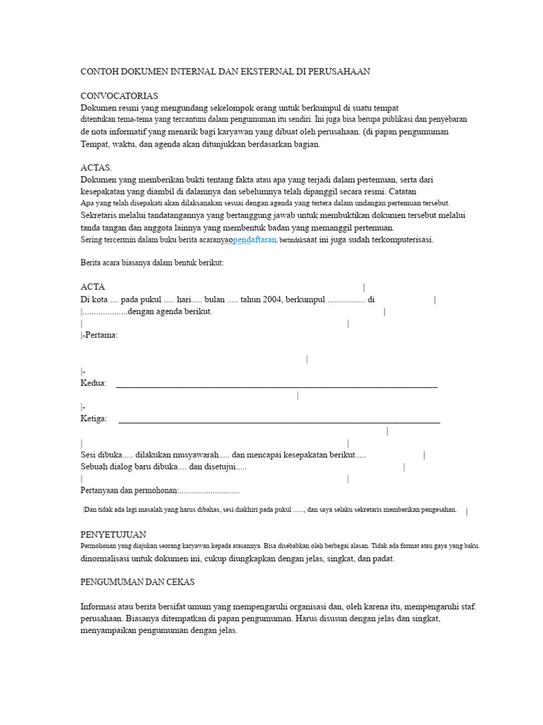 Contoh Dokumen Internal Dan Eksternal Di Perusahaan | PDF