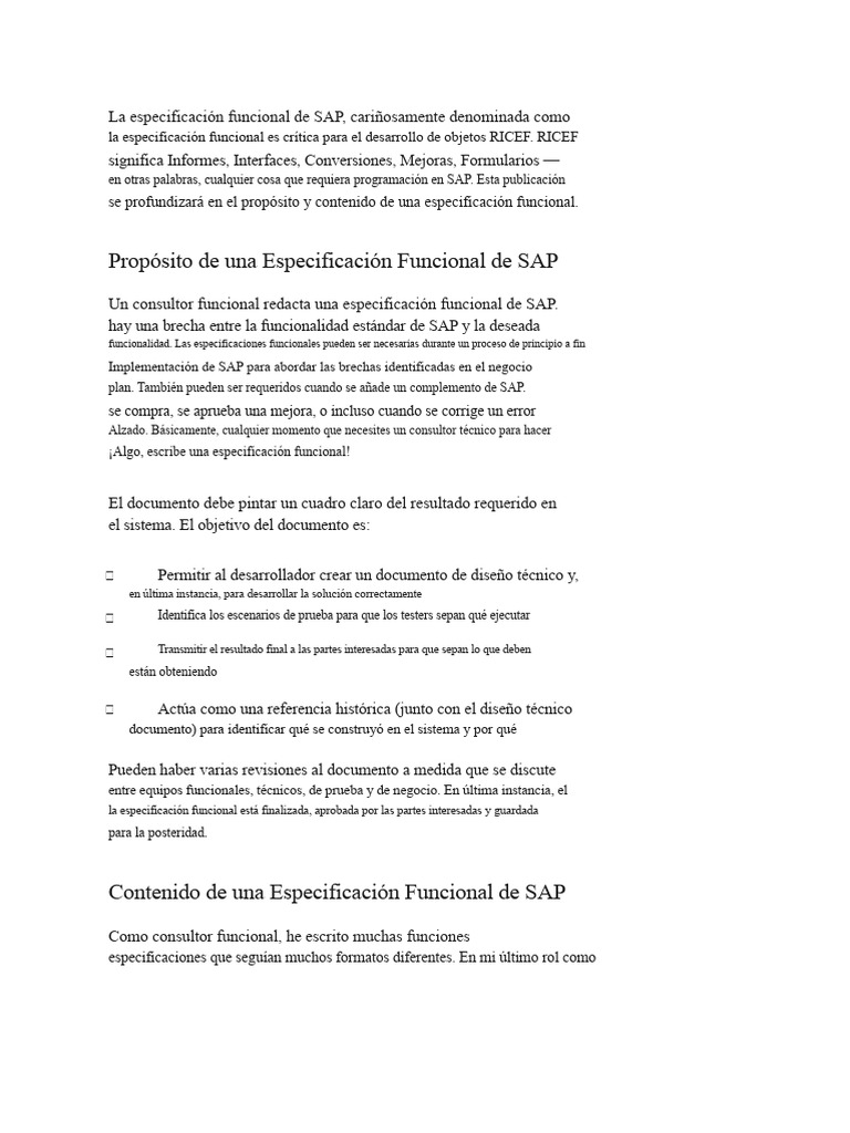 Especificación Funcional de SAP: Guía RICEF | PDF | Diseño ...