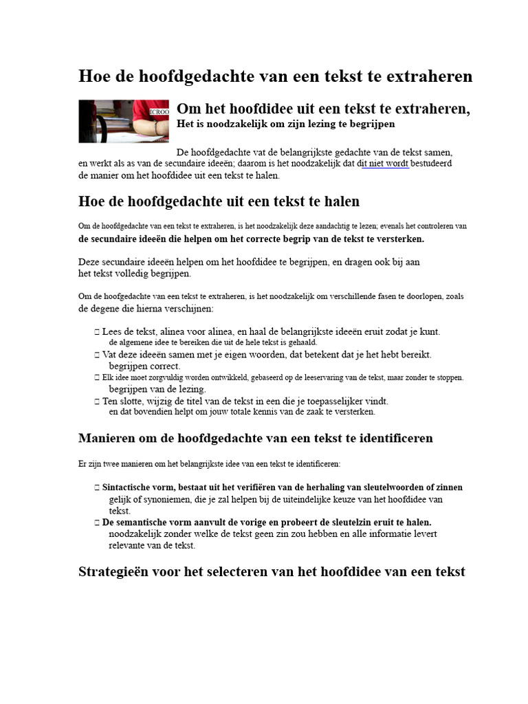 Hoe Haal Je de Hoofdgedachte Uit Een Tekst | PDF