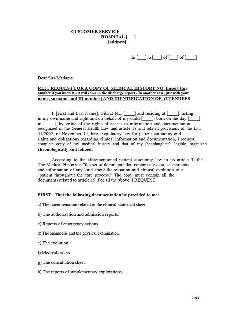 Medical History Request Letter Template | PDF | Health Professional ...