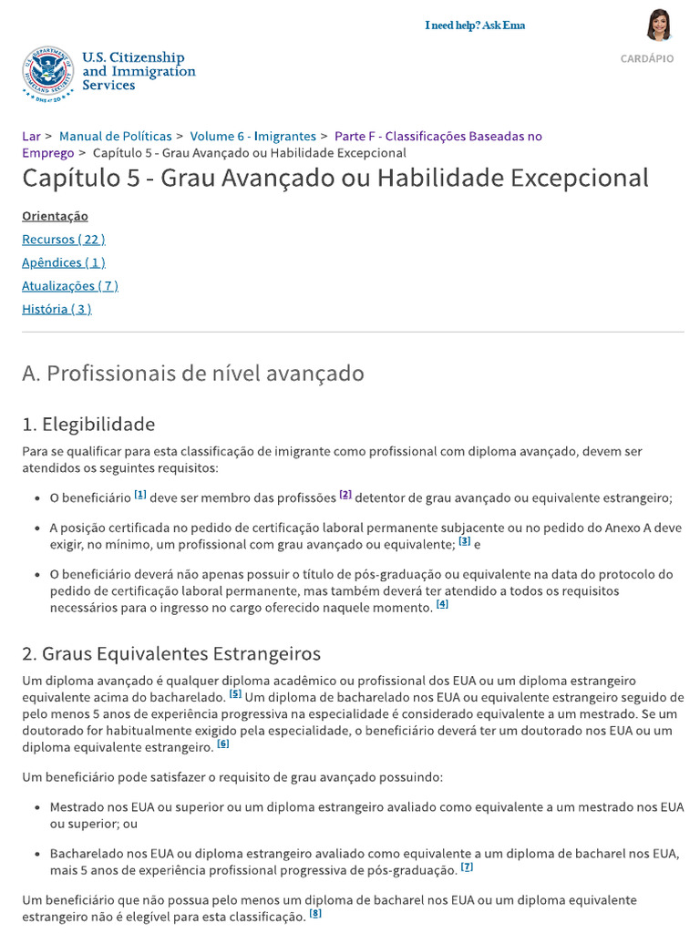 MANUAL FOR APPLICATION OF EB2-NIW (Chapter 5 - Advanced Degree or Exceptional Ability - USCIS) | PDF