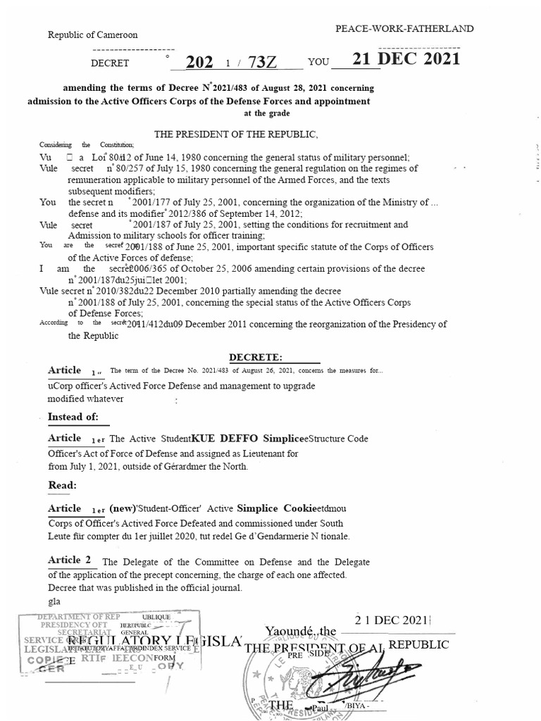 Decree Admitting To The Active Officers Corps and Appointment To The ...