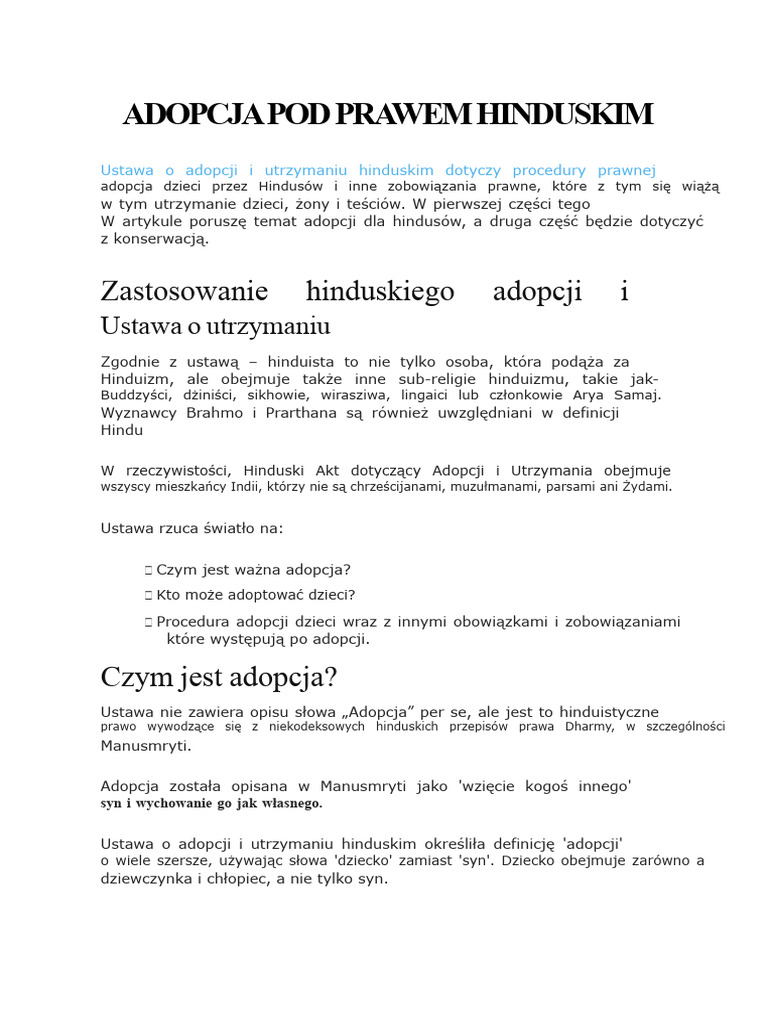 Adopcja Zgodnie Z Prawem Hinduskim | PDF