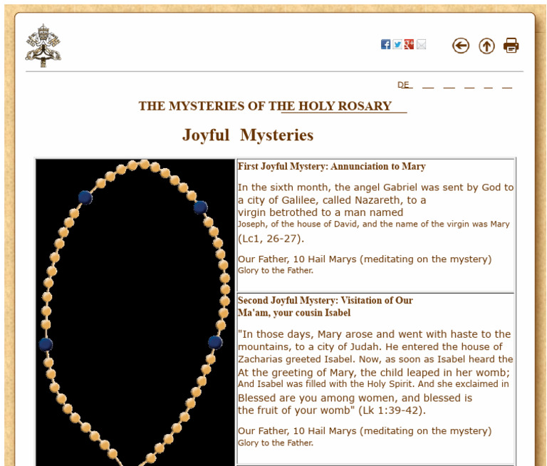 The Mysteries of The Holy Rosary - Joyful Mysteries | PDF