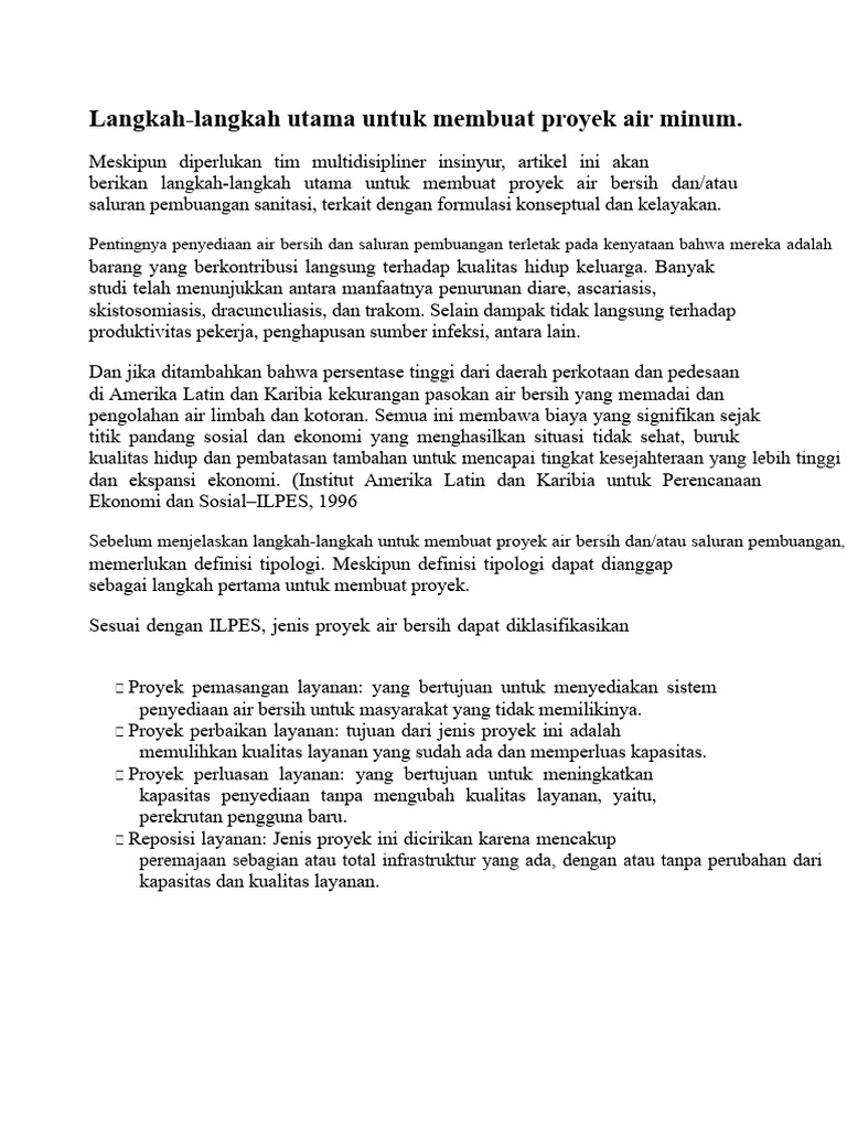Langkah Utama Untuk Membuat Proyek Air Minum. | PDF
