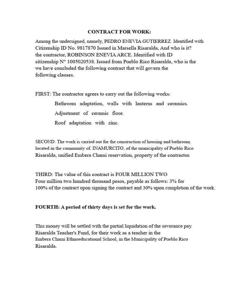 Work Contract For Bathroom | PDF | Private Law | Business Law