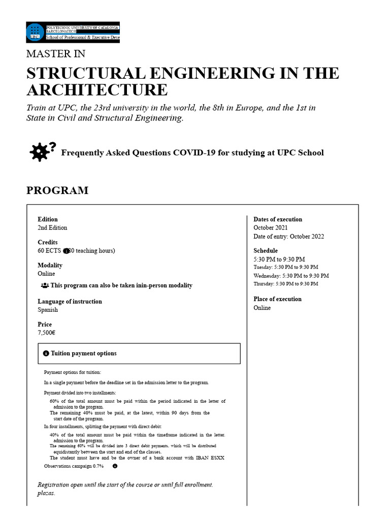 Master in Structural Engineering in Architecture - UPC School - 127 ...