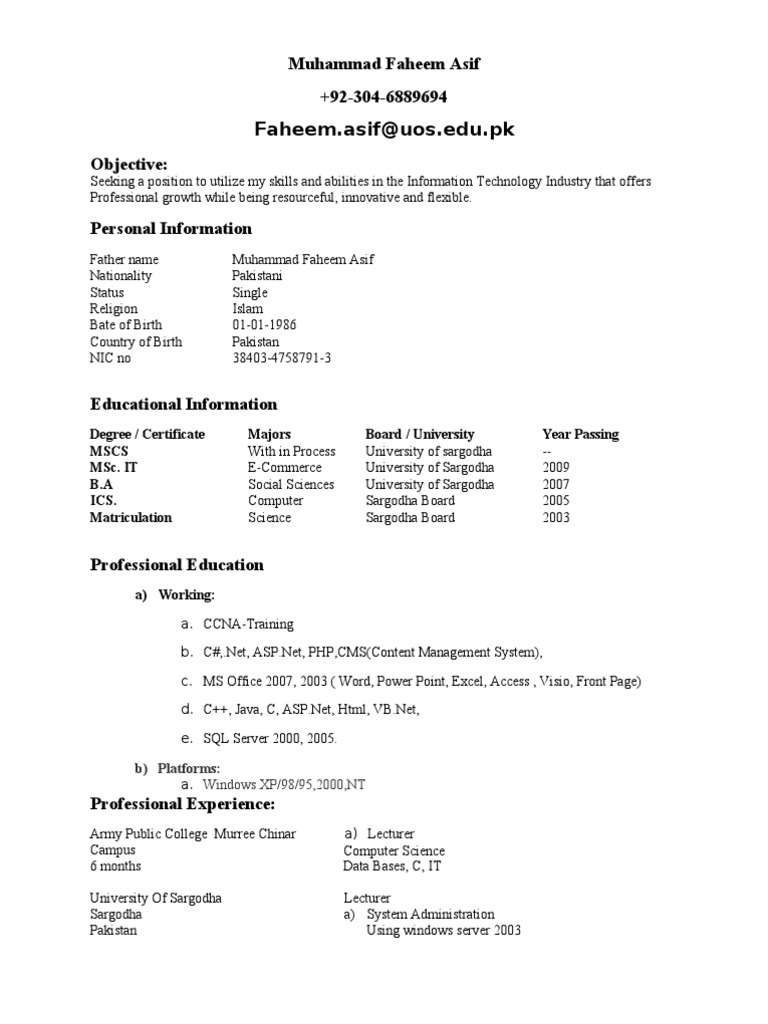 CV Faheem | PDF