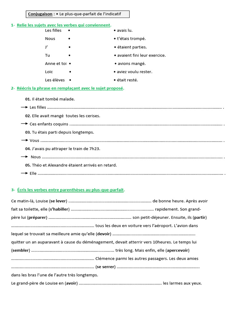 CE5 Conjugaison - Le Plus Que Parfait de L'indicatif | PDF ...