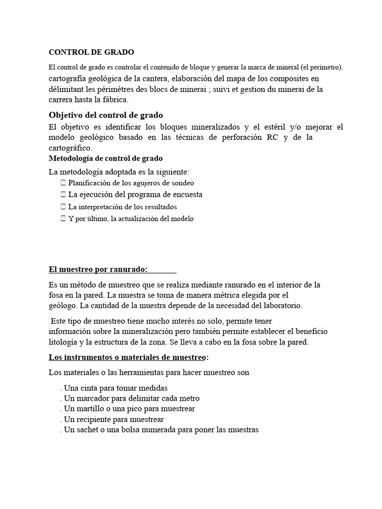 Control de Grado | PDF | Minería | Perforación