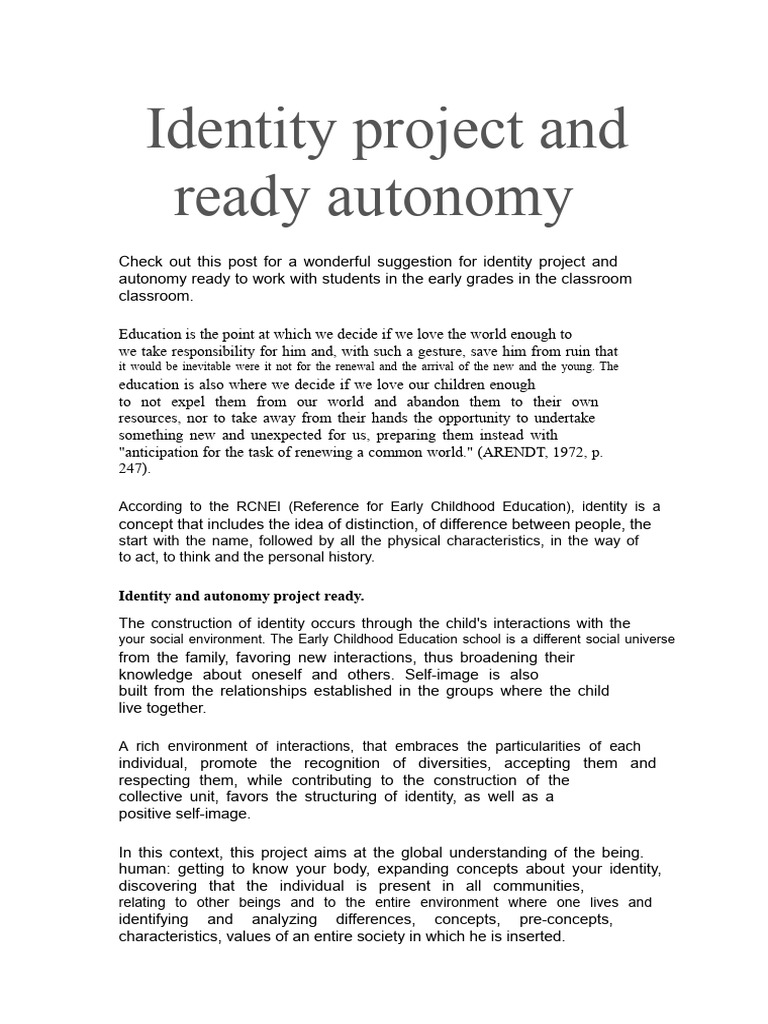 Identity and Autonomy Project Ready | PDF | Identity (Social Science ...