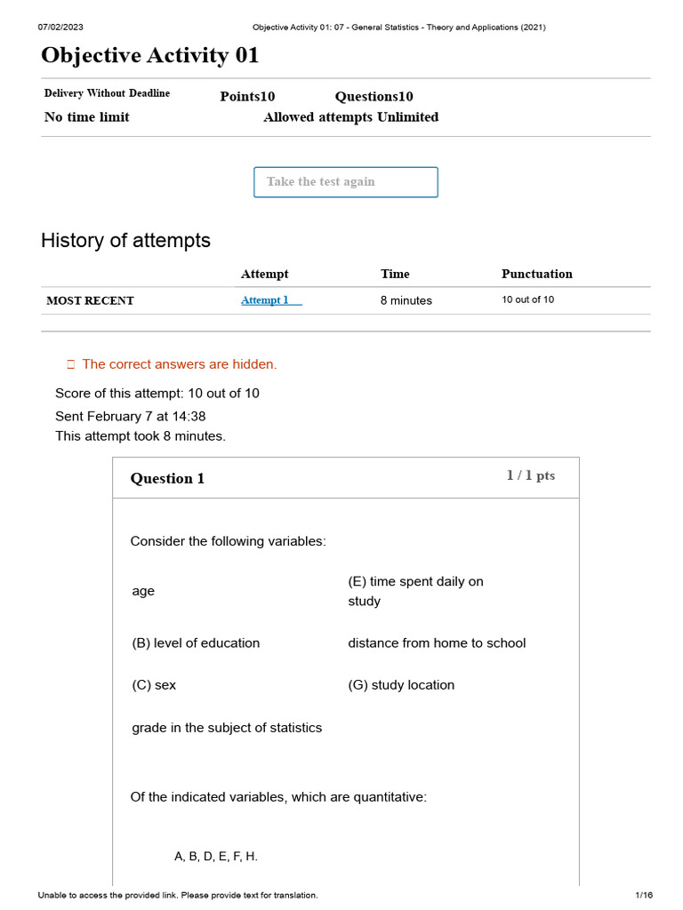 Objective Activity 01 - 07 - General Statistics - Theory and ...