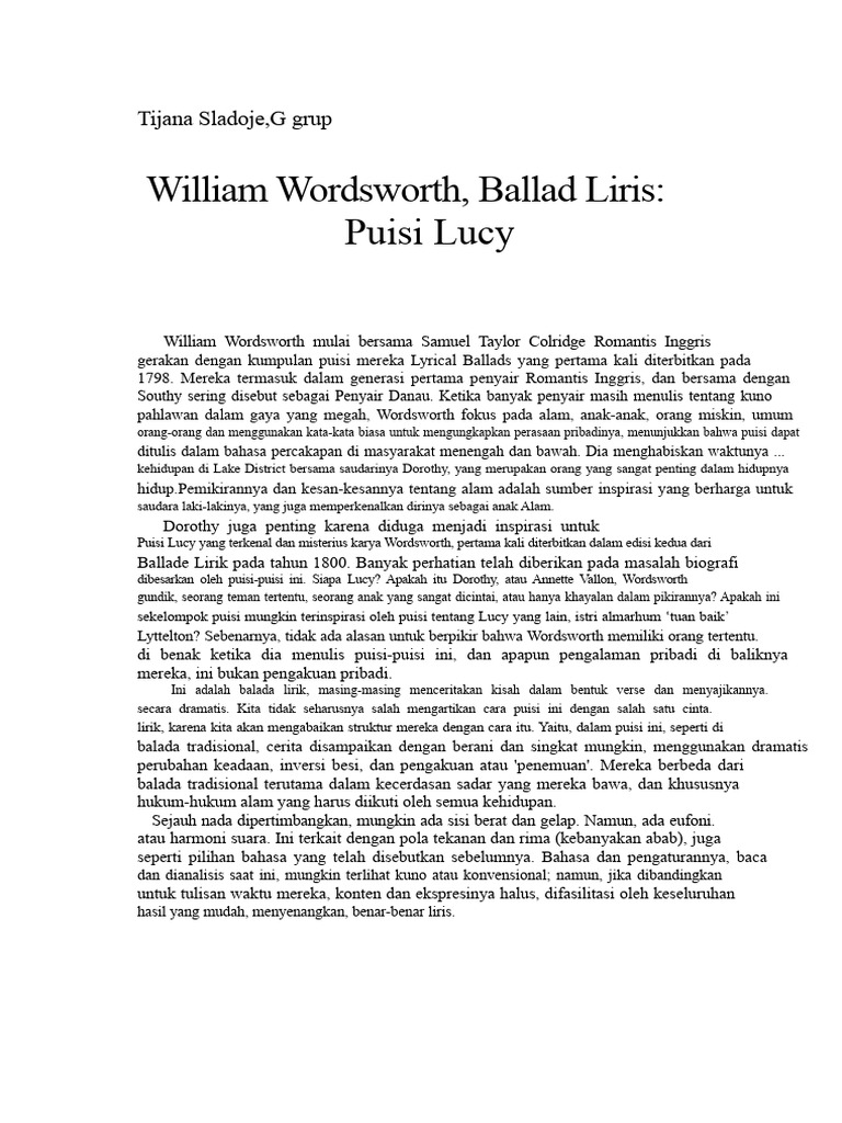 1 William Wordsworth - Puisi Lucy | PDF