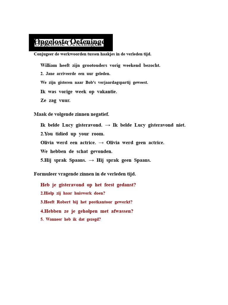 Opgelost Oefening Verleden Tijd | PDF