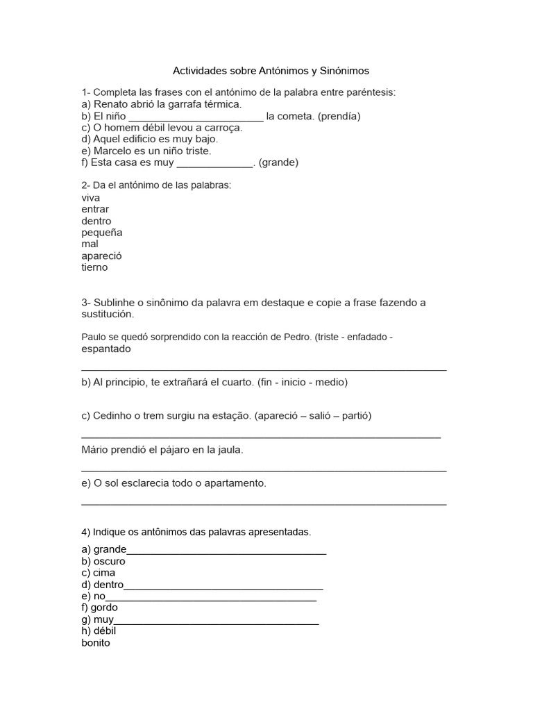 Actividades de Antónimos y Sinónimos | PDF