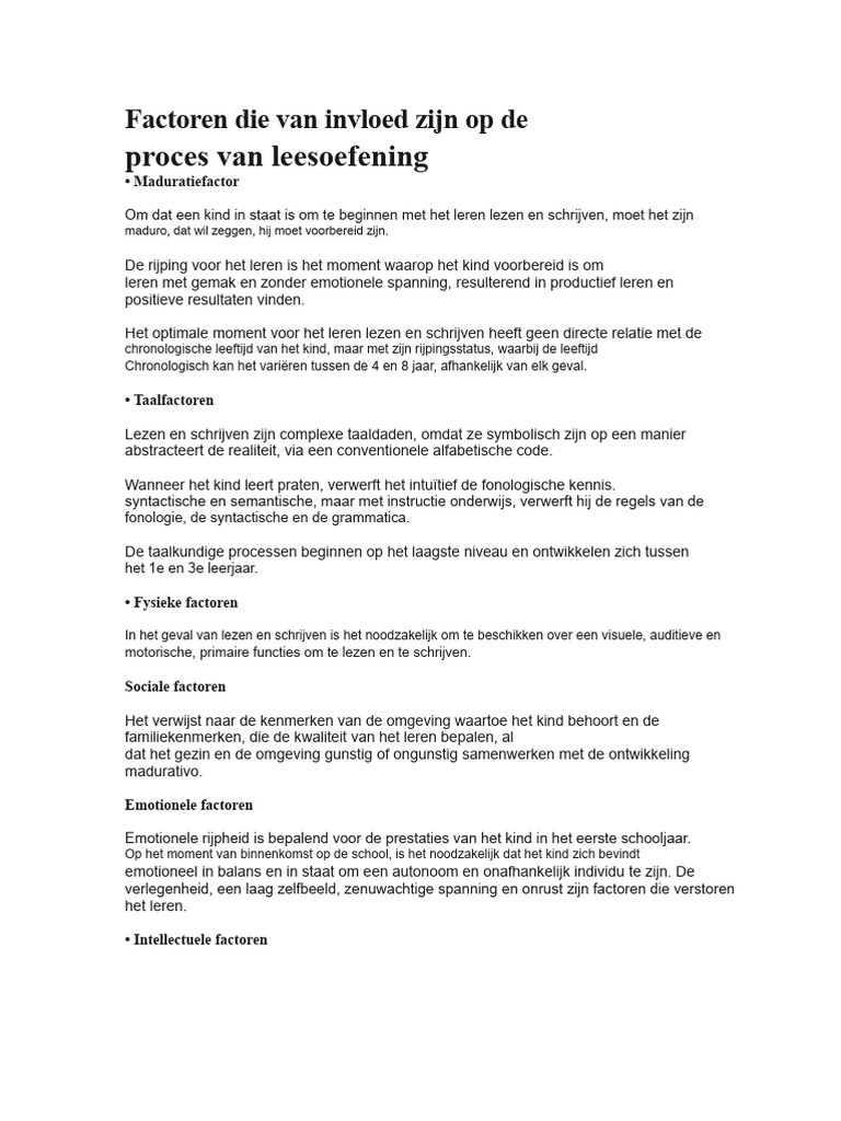 Factoren Die Betrokken Zijn Bij Het Leesproces | PDF