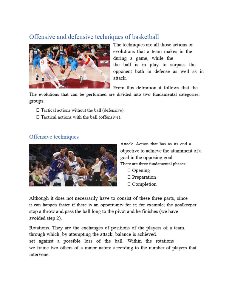 Basketball Offense and Defense Techniques | PDF | Hand | Defender ...