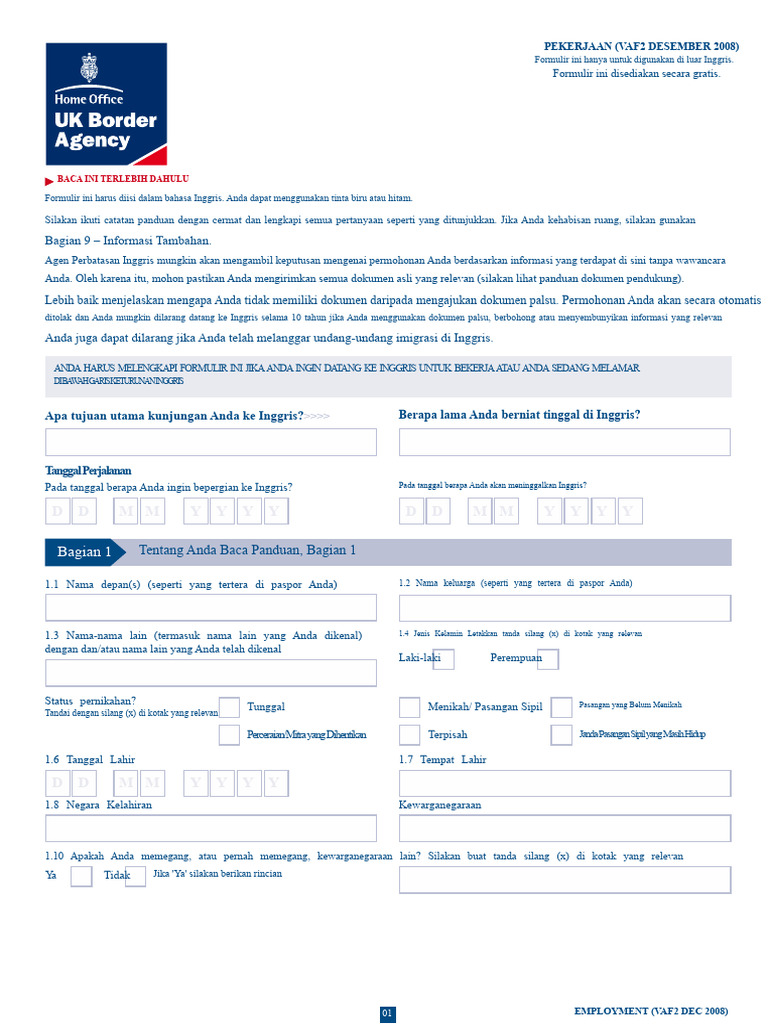 Formulir Visa Kerja Vaf2 | PDF