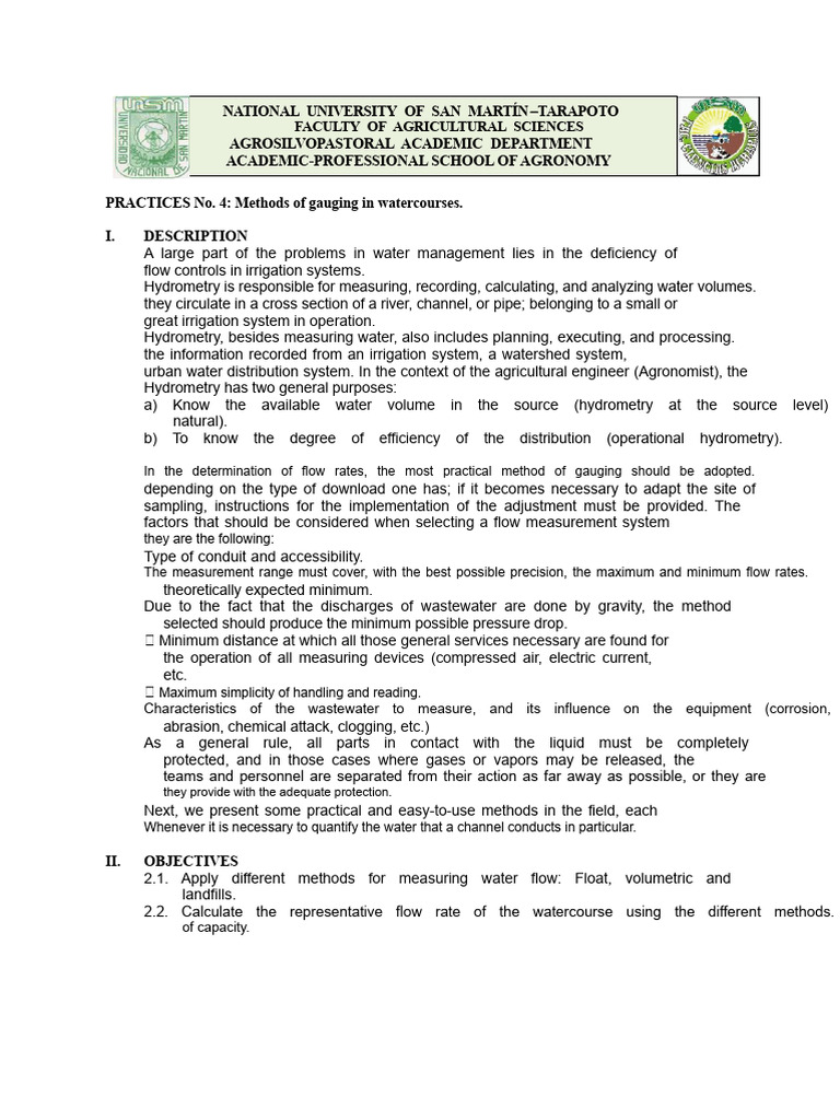 Practice No. 4. Measurement Methods | PDF | Flow Measurement | Water