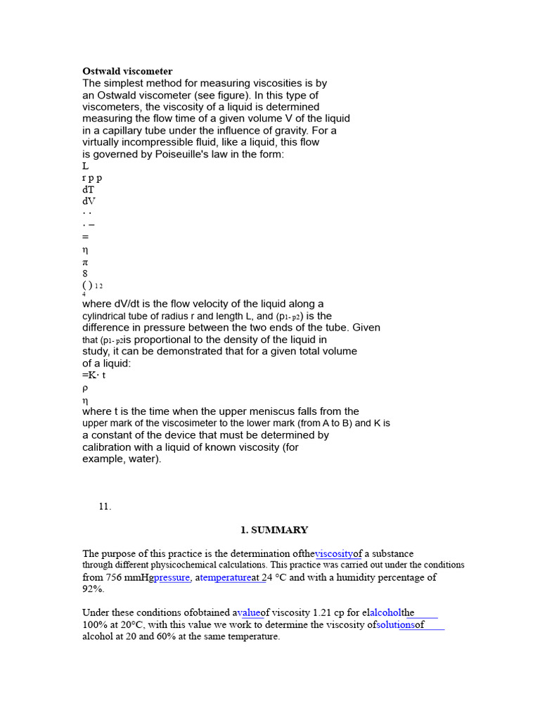 Measuring Viscosity with Ostwald Viscometer | PDF | Viscosity | Fluid ...