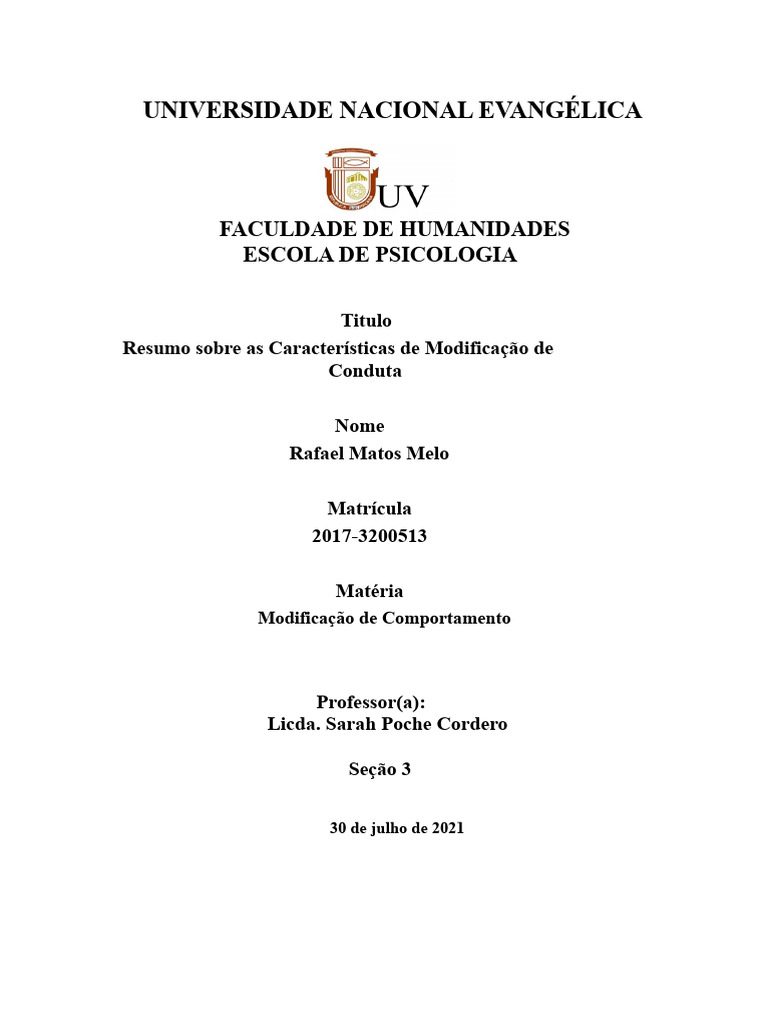 Características da Modificação de Comportamento | PDF | Comportamento ...