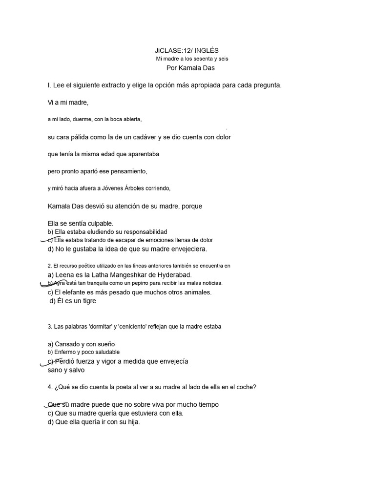 Preguntas de Práctica - Mi Madre A Los Sesenta y Seis | PDF