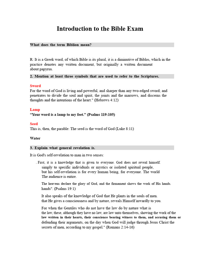 Exam - Introduction To The Bible | PDF | Bible | Revelation