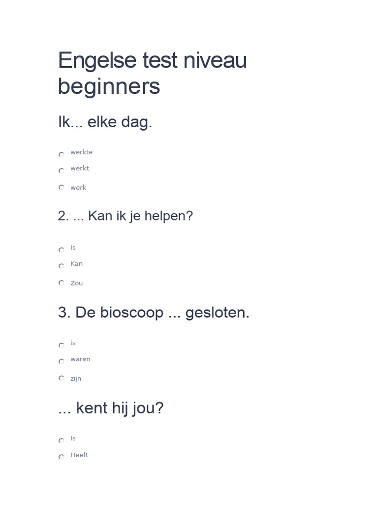 Engels Test Niveau Beginners | PDF